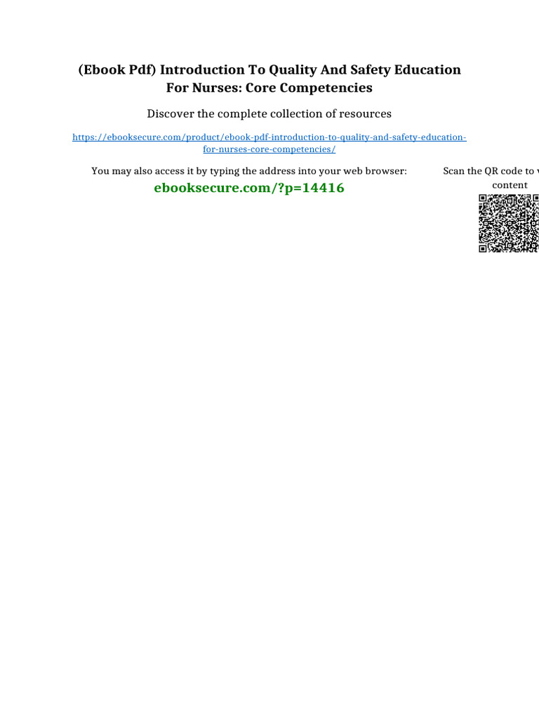 (eBook PDF) Introduction to Quality and Safety Education for Nurses ...