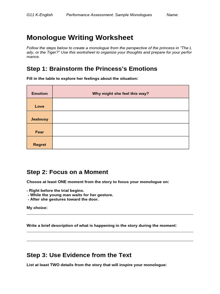 G11 Performance Assessment (Monologue: The Princess’s Perspective ...