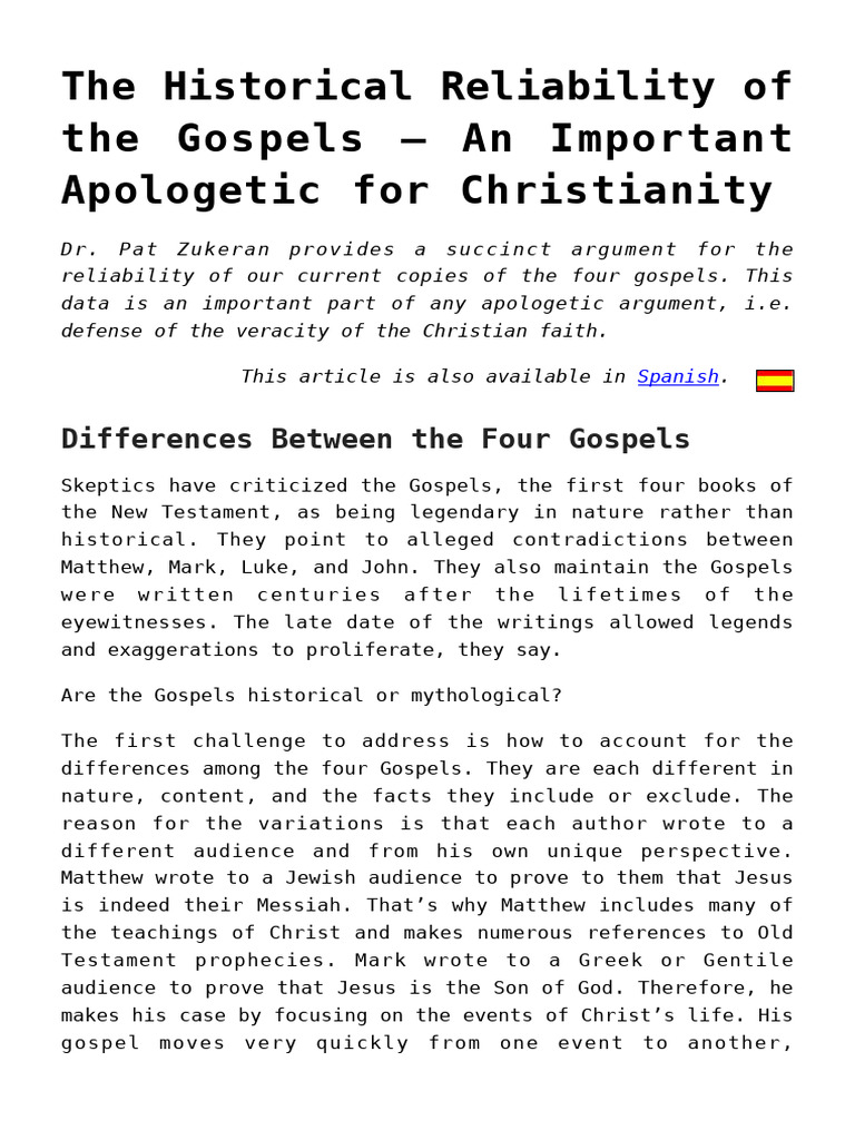 the-historical-reliability-of-the-gospels | PDF | Gospels | New Testament