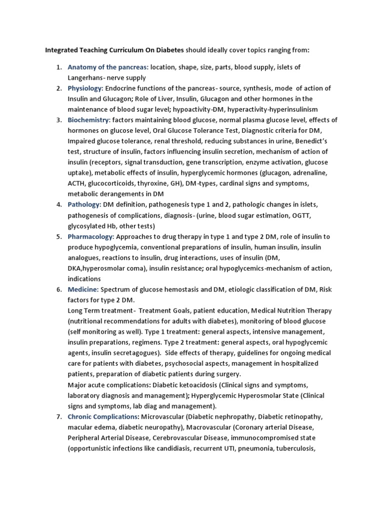 Integrated Teaching Curriculum On Diabetes | PDF | Insulin | Blood Sugar