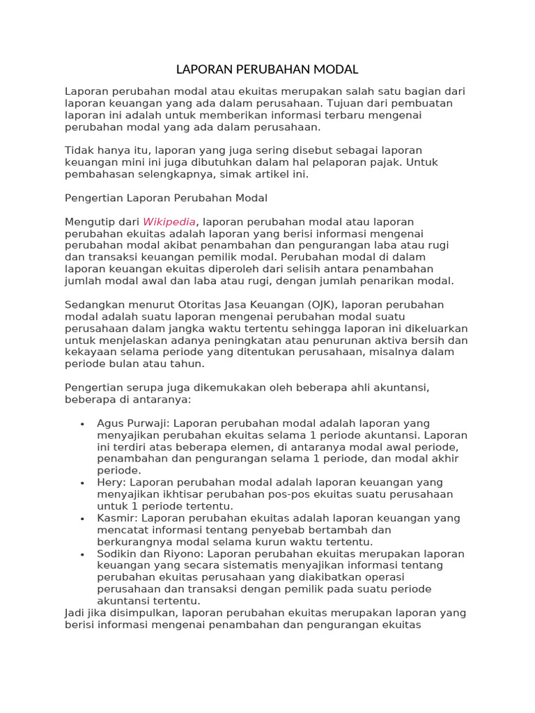 Laporan Perubahan Modal | PDF