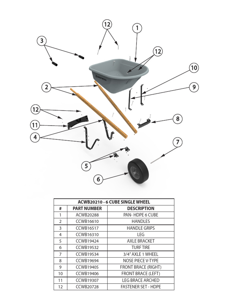 Wheelbarrow Replacement Part Diagrams | PDF | Wheel | Axle