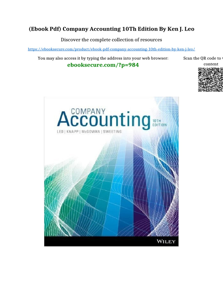 (eBook PDF) Company Accounting 10th Edition by Ken J. Leo full digital ...