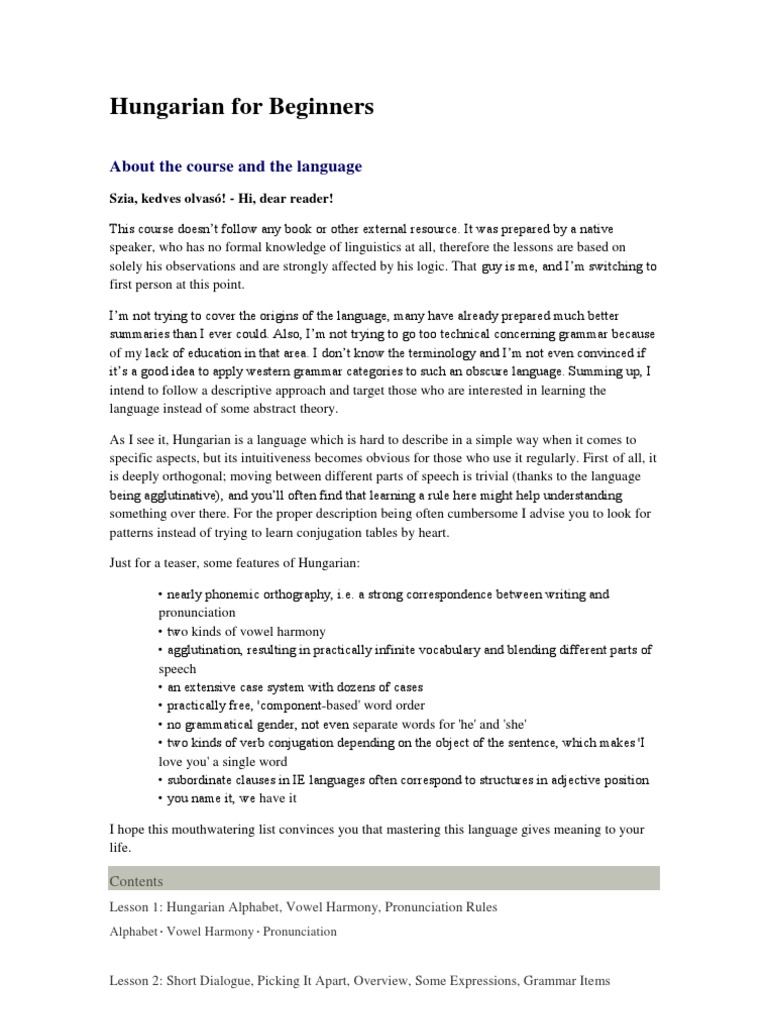 Hungarian For Beginners | PDF | Grammatical Number | Grammatical ...