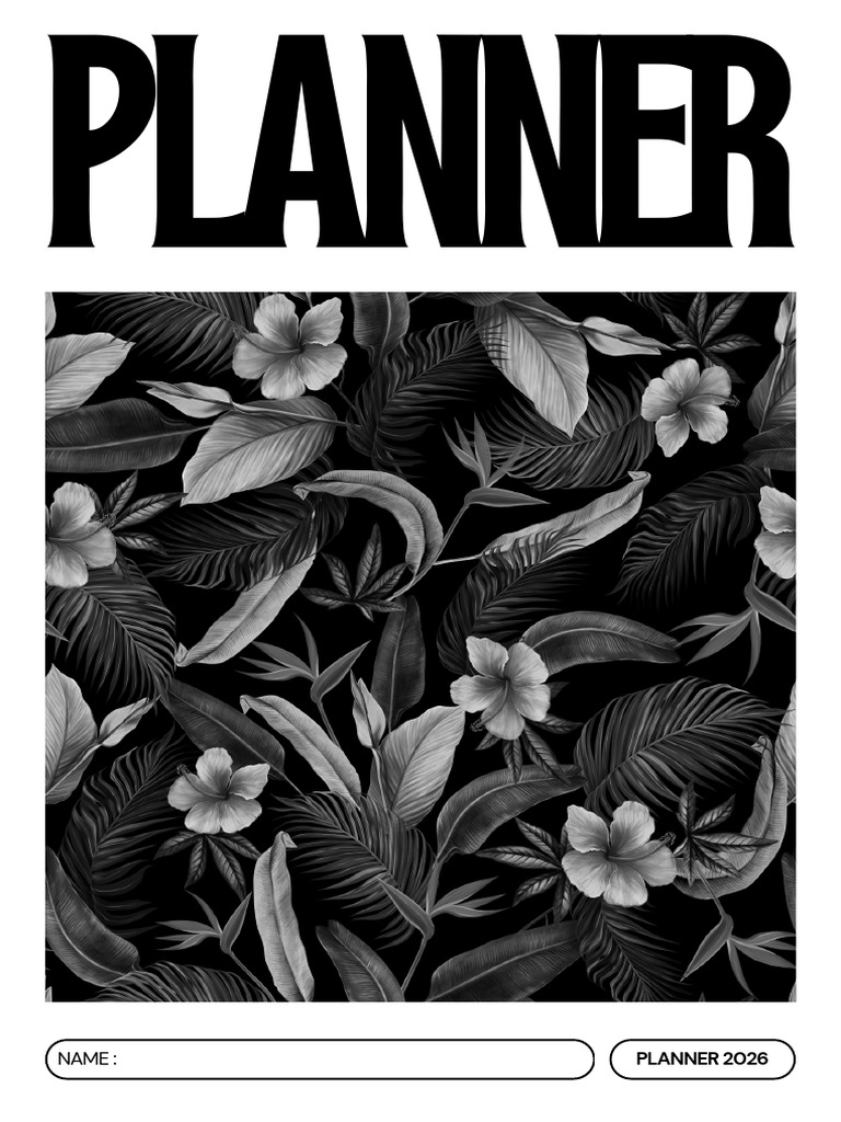 Modern Clean Minimalist Black and White 2026 Calendar Planner | PDF