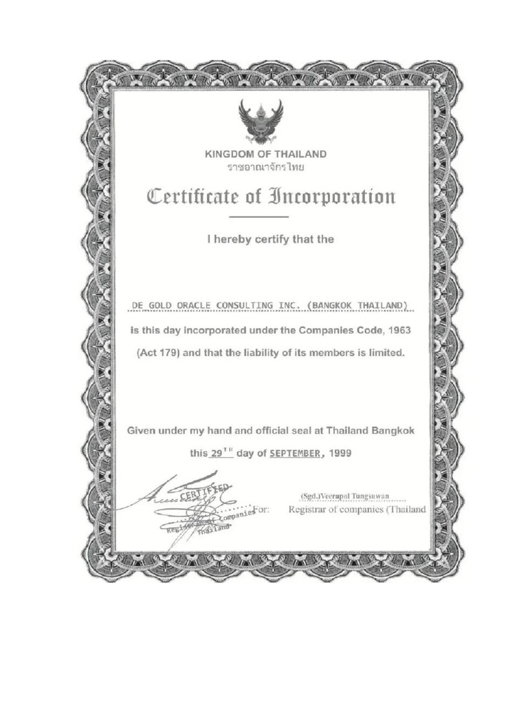 Certificate of Incorporation | PDF