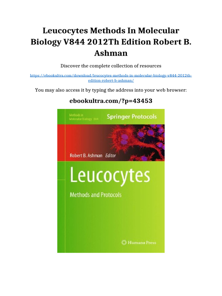 Leucocytes Methods in Molecular Biology v844 2012th Edition Robert B ...