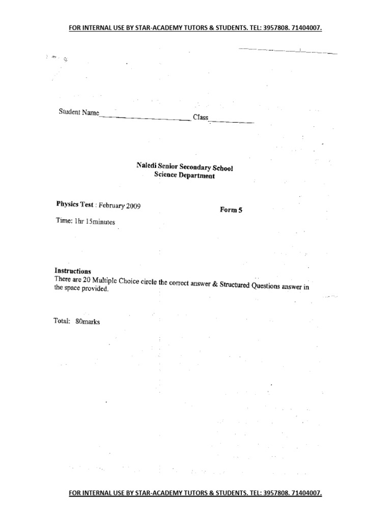 BGCSE PHYSICS Pp1 Test 2009 Naledi Sss | PDF