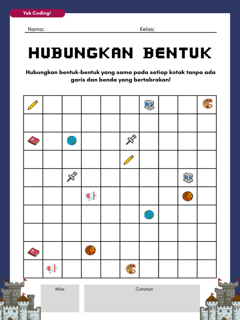Hubungkan Bentuk Yuk Coding Lembar Kerja Siswa Biru Dan Putih Sederhana ...