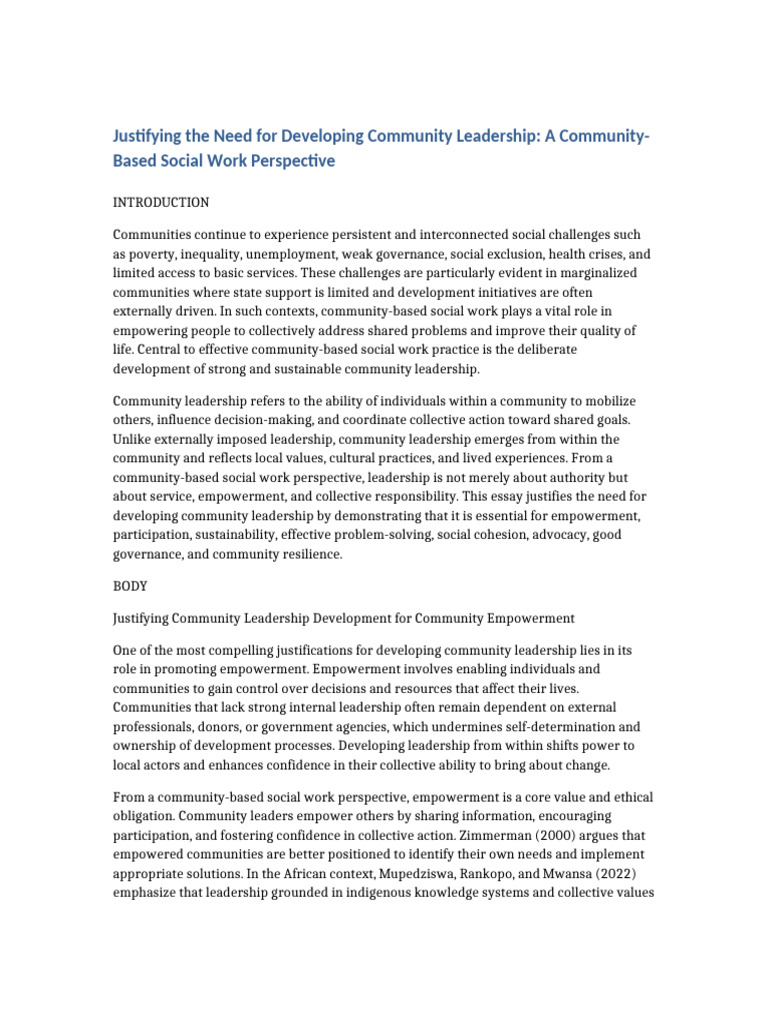 Justifying the Need for Developing Community Leadership | PDF ...