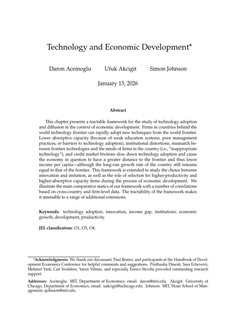 Technology and Economic Development | PDF | Labour Economics | Economic ...