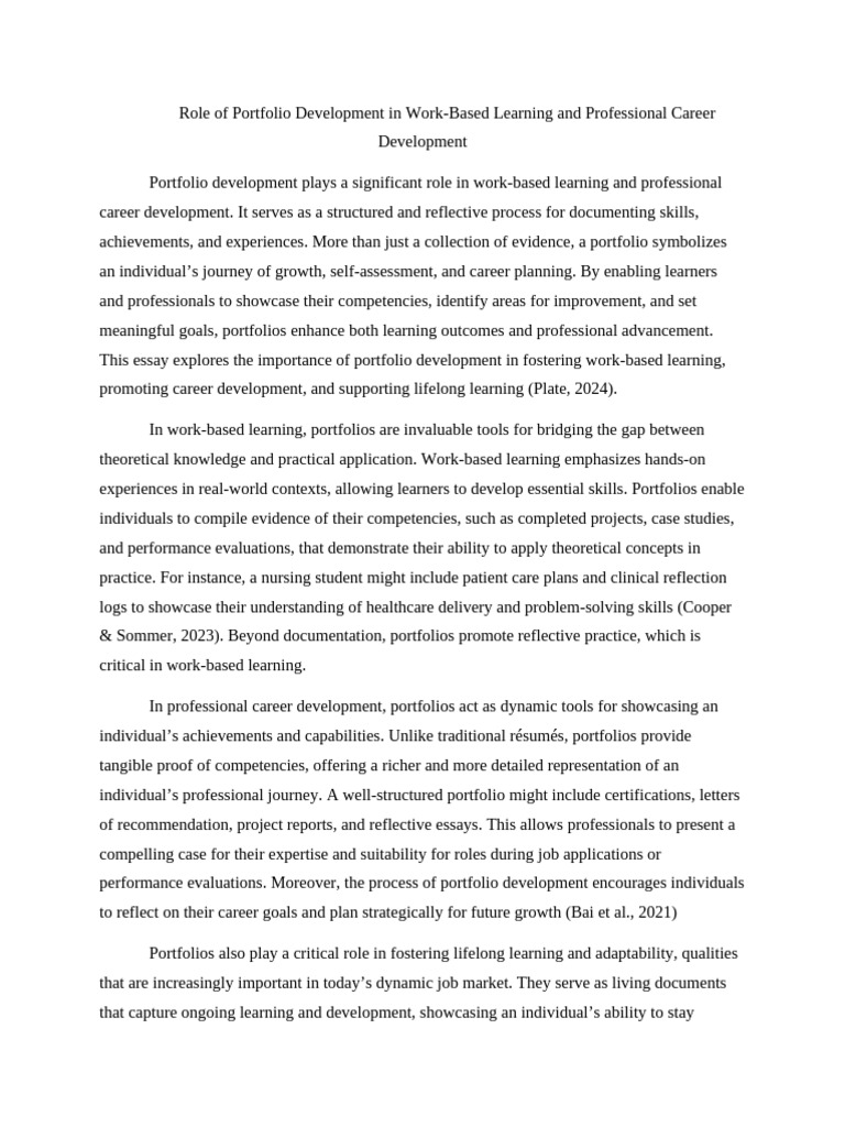 Role of Portfolio Development in Work | PDF | Learning | Reflective ...