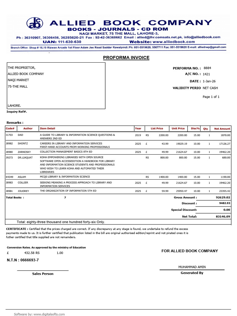 Allied Book Company, PROFORMA NO.8884 | PDF | Business