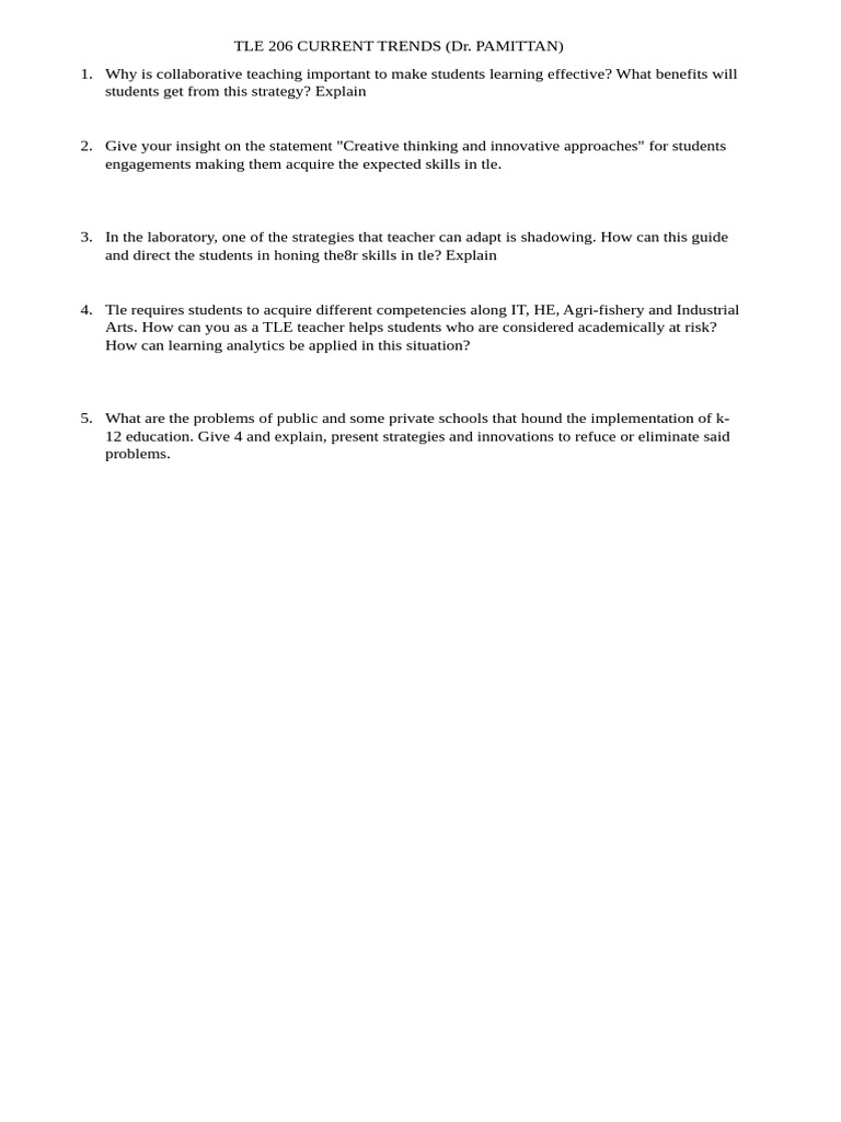 Tle 206 Current Trends | PDF