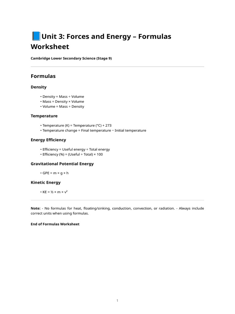 Unit 3_ Forces and Energy – Notes Worksheet (1) | PDF