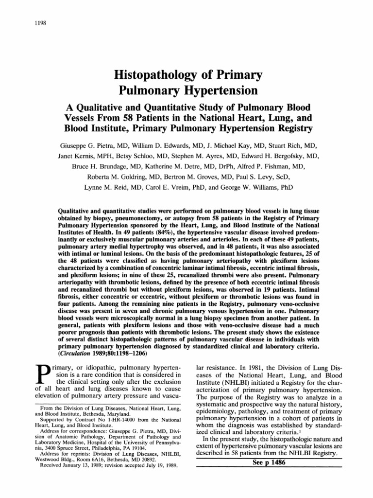 His To Pathology of Primary Pulmonary Hypertension | PDF | Artery ...