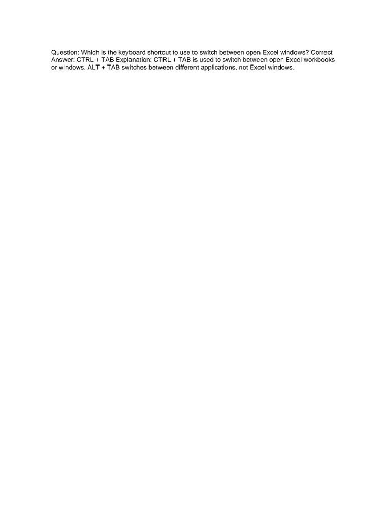 Excel Shortcut Answer | PDF