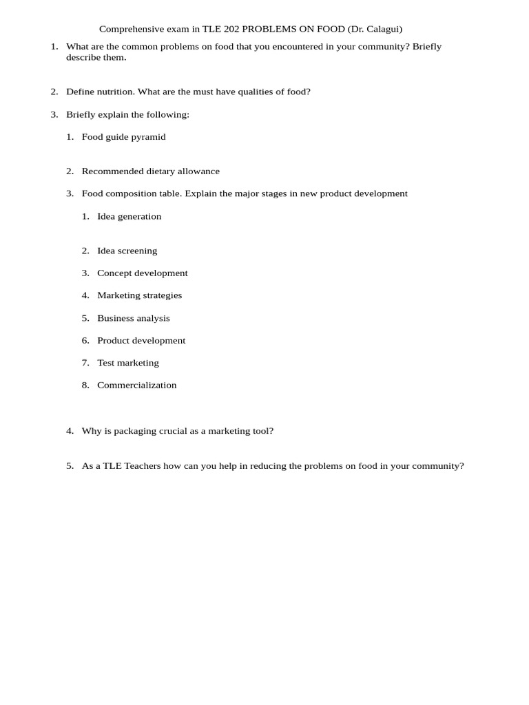 TLE 202 Problems On Foods and Food Product Devt | PDF