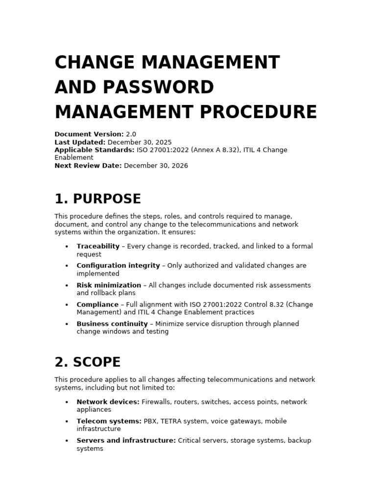 Change Management Procedure v2.0 | PDF | Backup | Audit
