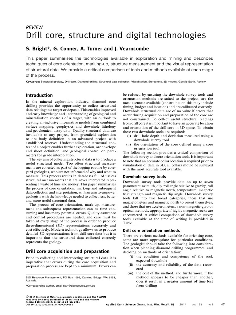 Drill Core Structure and Digital Technologies | PDF | Exploration | Geology