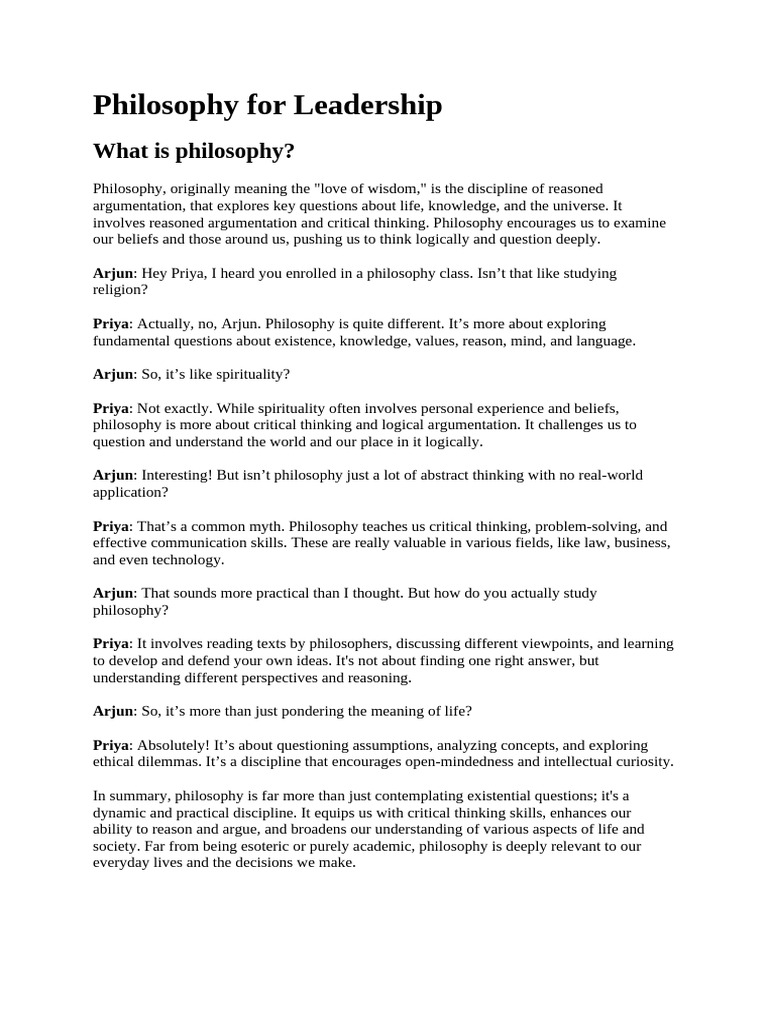 Philosophy For Leadership Handout | PDF | Critical Thinking | Thought