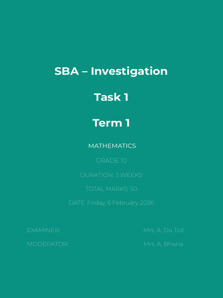 Grade 10 Mathematics Task 1 Investigation Question Paper | PDF ...