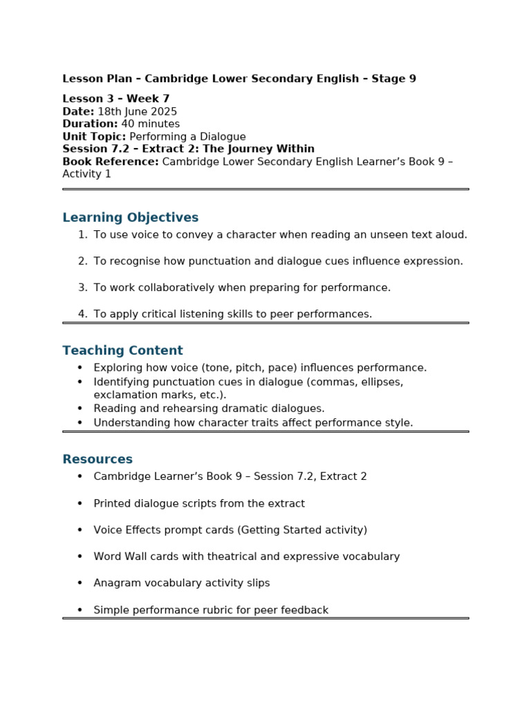 Lesson 3 Week 7 - Performing A Dialogue | PDF