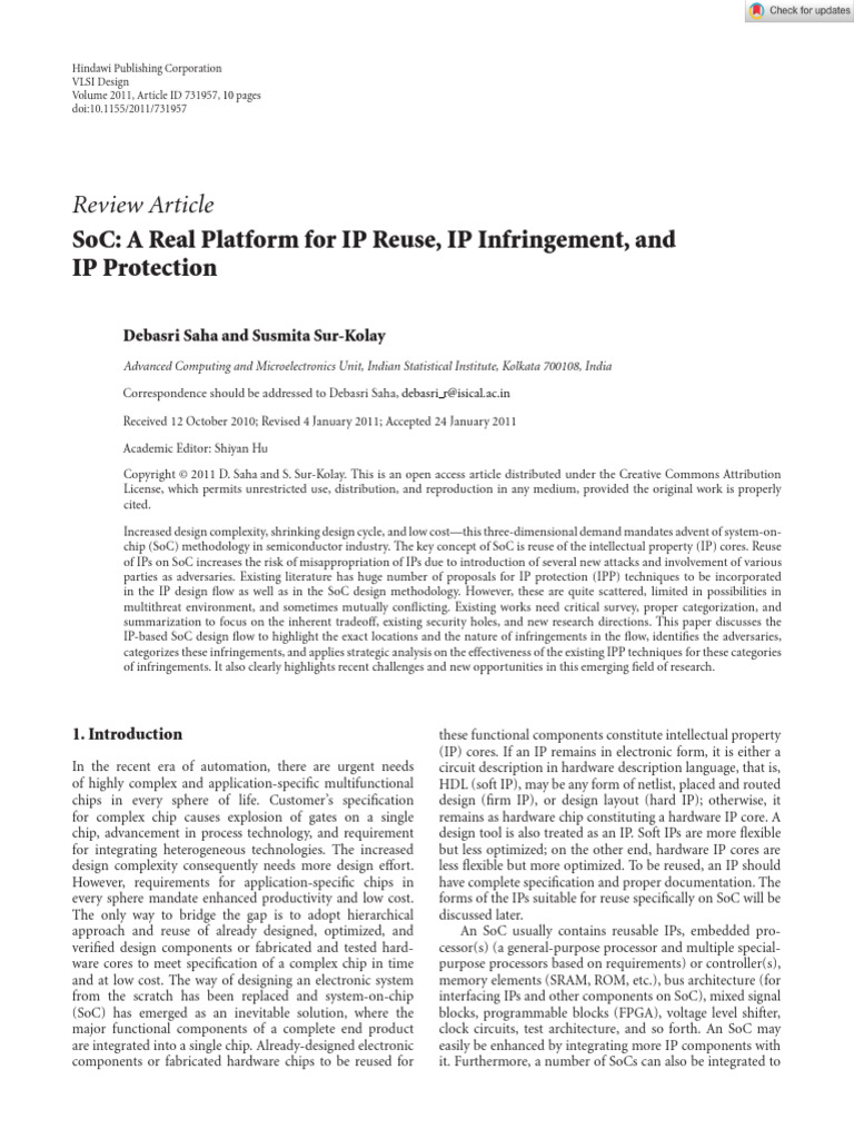 VLSI Design - 2011 - Saha - SoC A Real Platform For IP Reuse IP ...