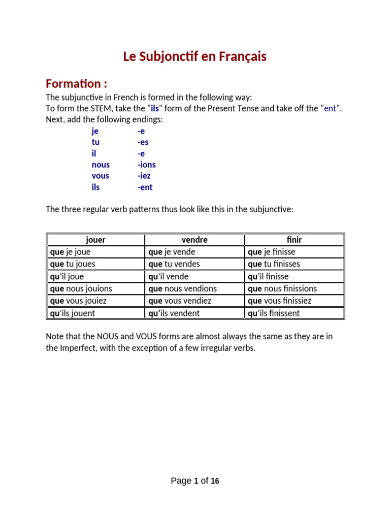 The Subjunctive - Booklet | PDF | Linguistique | Typologie linguistique