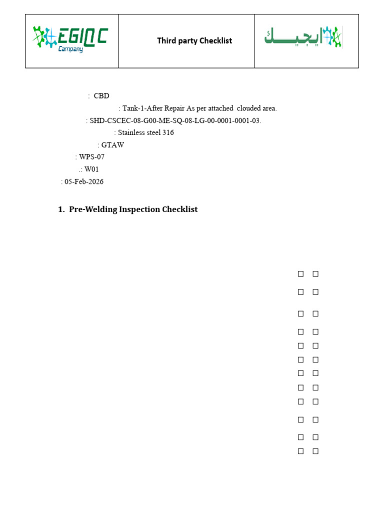 Welding Checklist | PDF | Welding | Construction