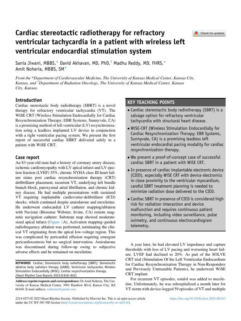 Cardiac Stereotactic Radiotherapy for Refractory Ventricular ...