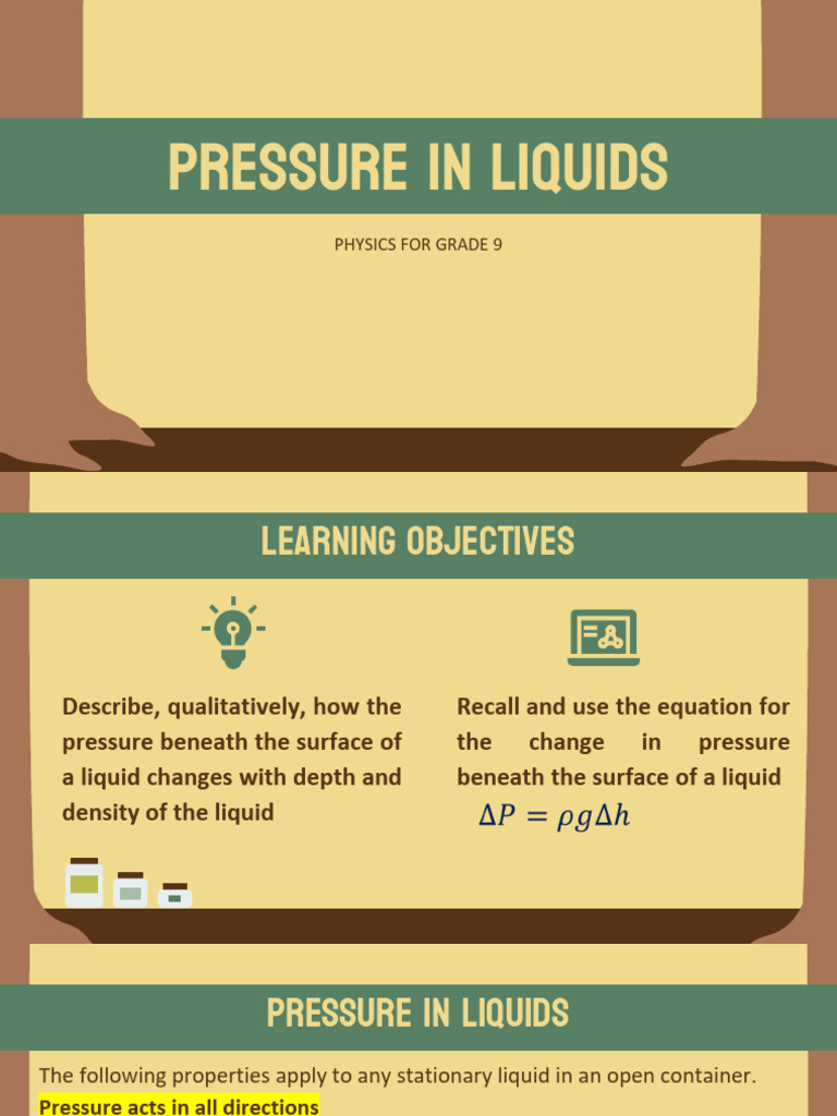 7.2 Pressure in Liquids | PDF | Pressure | Pascal (Unit)