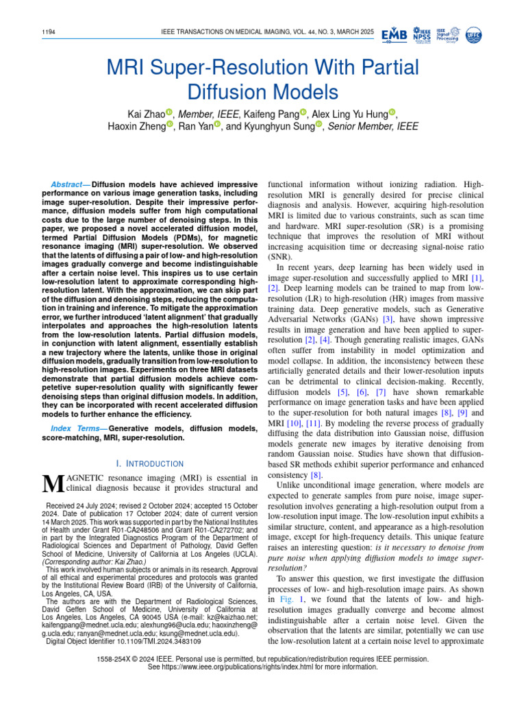 MRI Super-Resolution With Partial Diffusion Models | PDF | Magnetic ...