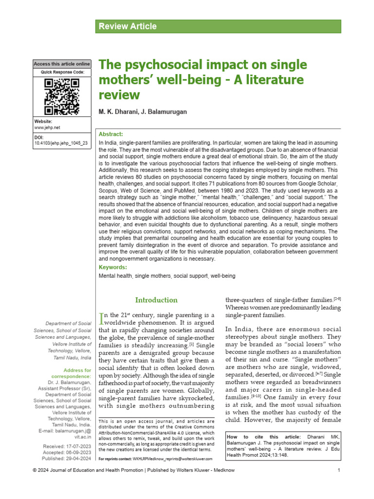 The Psychosocial Impact On Single Mothers .148 | PDF | Social Support ...