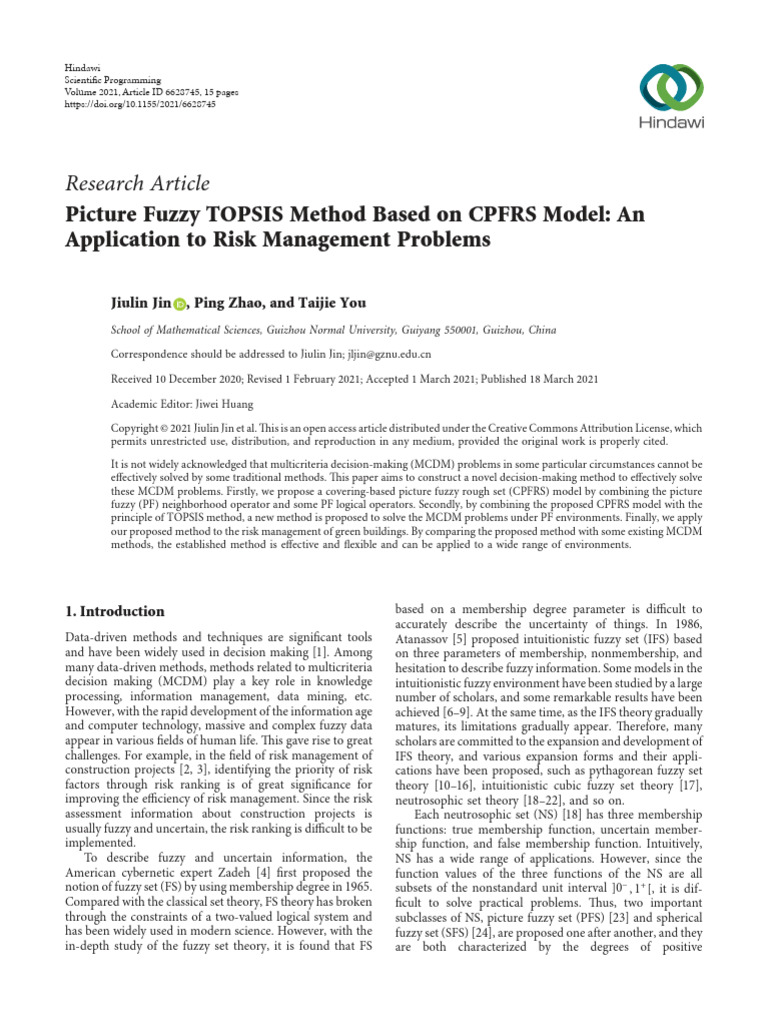 Picture Fuzzy Topsis Method Based On Cpfrs Model An 2xgatu9a65 | PDF ...