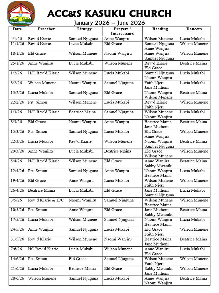 ACC_S KASUKU CHURCH DUTY ROSTER | PDF | Christian Worship And Liturgy ...