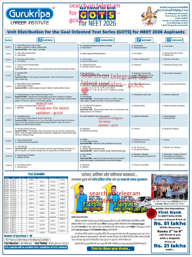 GOTS Target Schedule NEET (2026) | PDF
