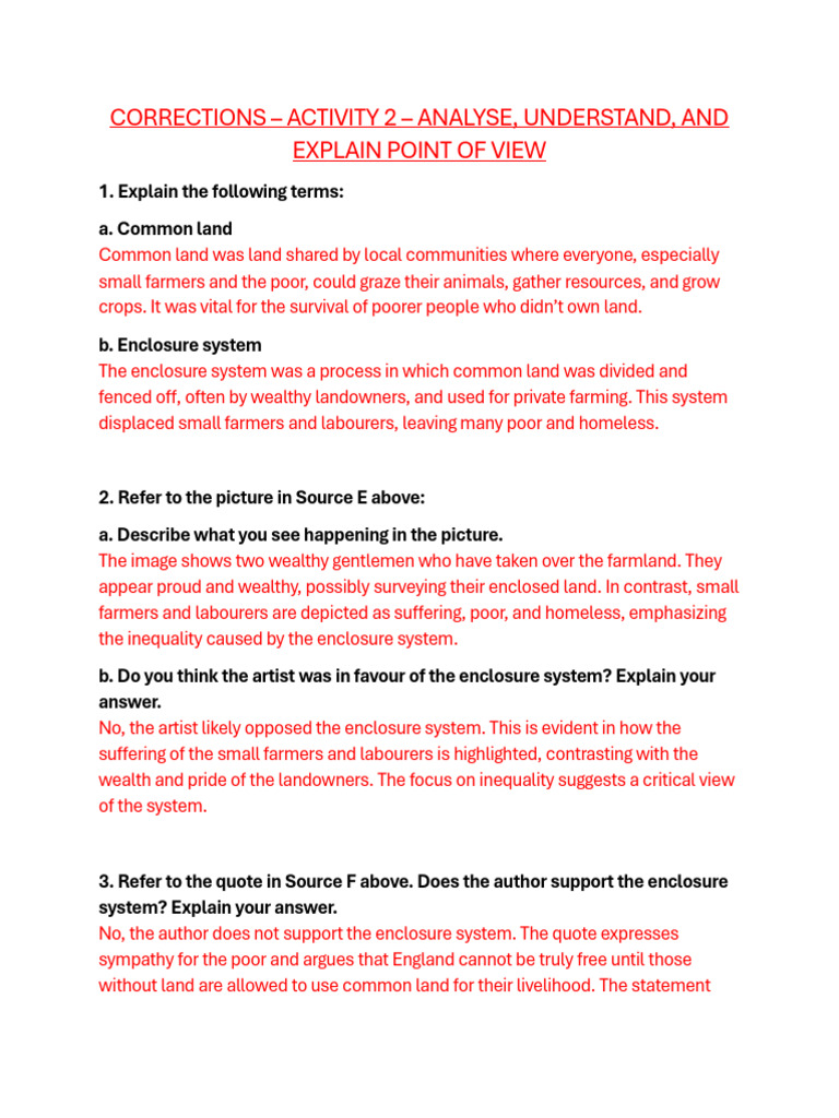 Corrections – Activity 2 – Analyse, Understand, And Explain Point of ...