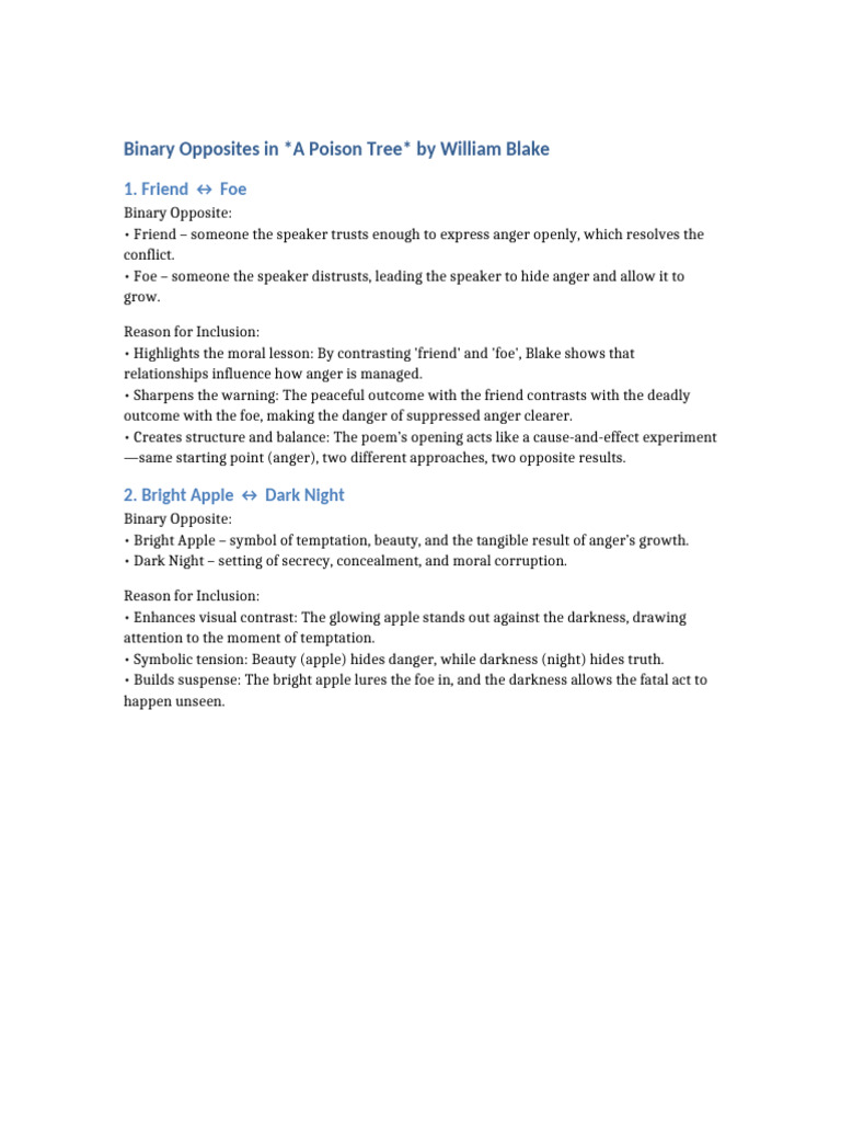 Binary Opposites a Poison Tree | PDF