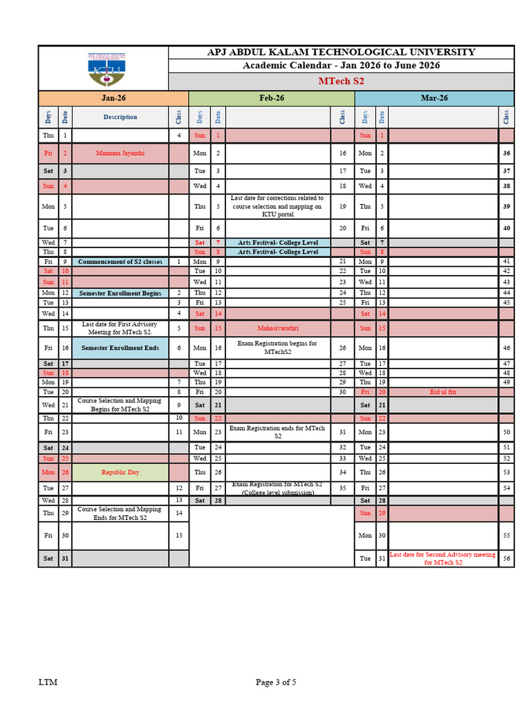 Calendar 2026 2nd Sem MTech | PDF | Academic Term | Vocational Education