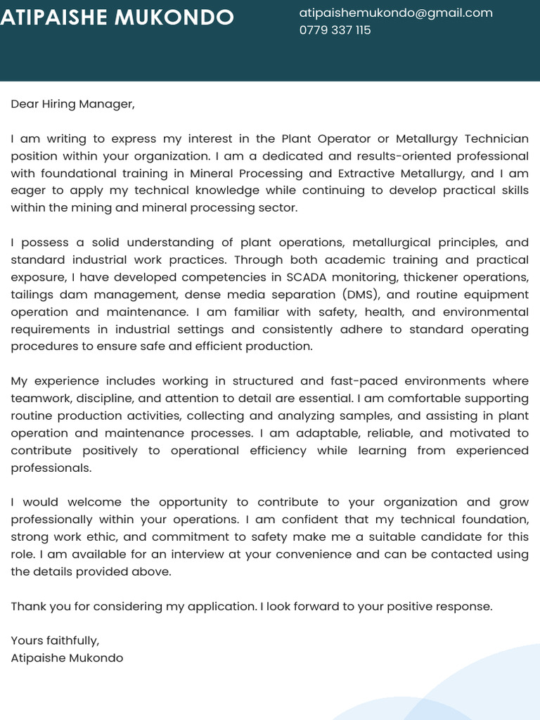 Atipa Cover Letter | PDF