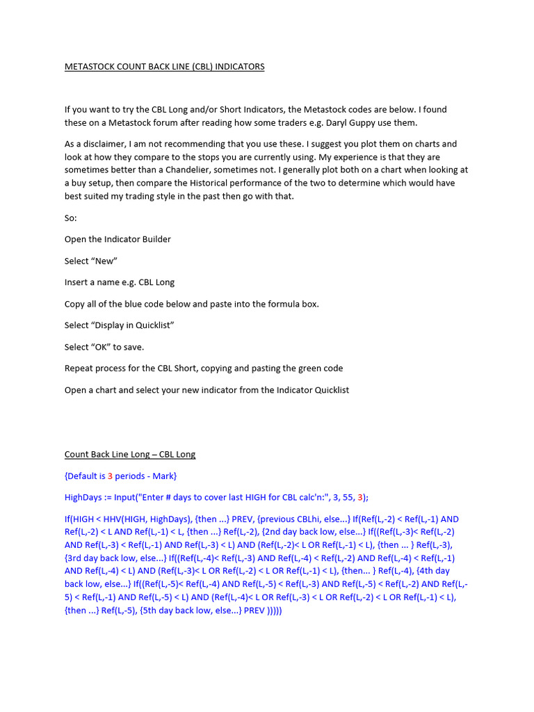 Count Back Lines for Metastock | PDF