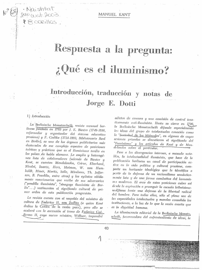 Kant - Qué Es El Iluminismo | PDF