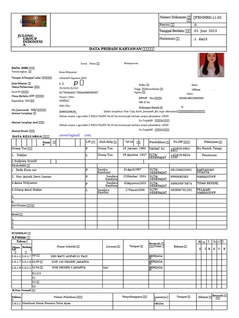 Form Data Diri | PDF