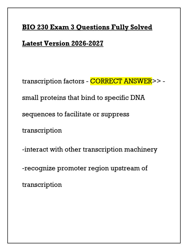 BIO 230 Exam 3 Questions Fully Solved Latest Version 2026-2027 | PDF ...