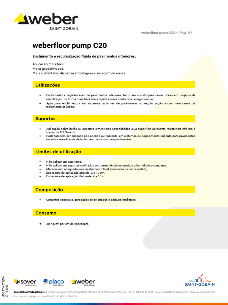MOD - ftw.07400 - Weberfloor Pump C20 | PDF | Aquecimento global e ...