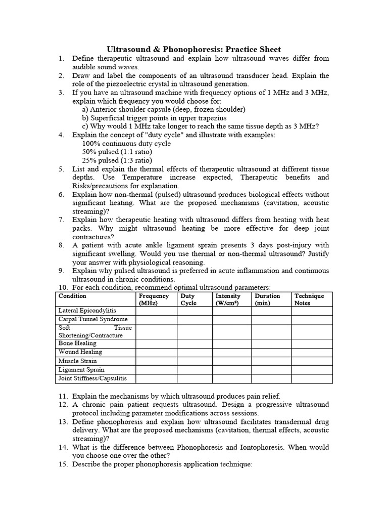 Ultrasound Practice Sheet | PDF | Ultrasound | Medicine