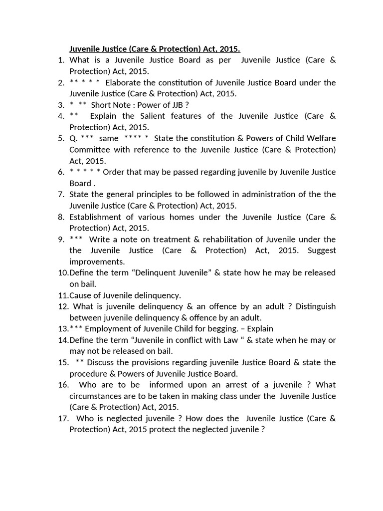 Juvenile Justice Questions | PDF | Bail | Juvenile Delinquency
