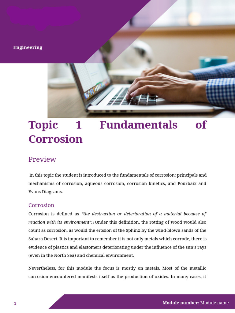 Topic 1 Fundamentals of Corrosion Notes | PDF | Corrosion | Redox