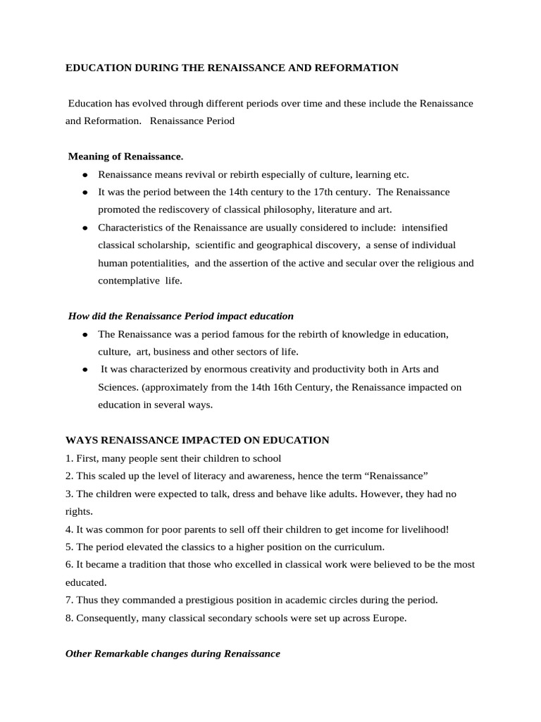 Education During The Renaissance and Reformation | PDF | Renaissance